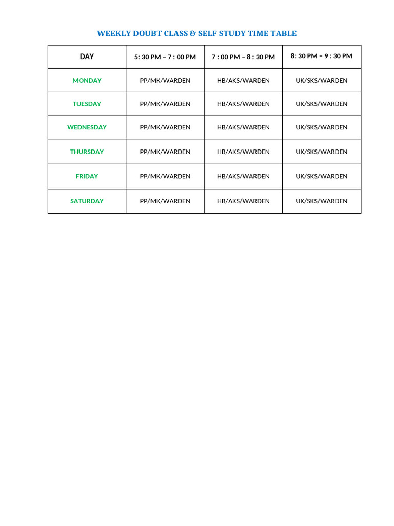 Self Study Time Table | PDF