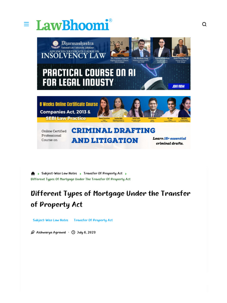 Types of Mortgages in Property Act | PDF | Mortgage Law | Mortgages