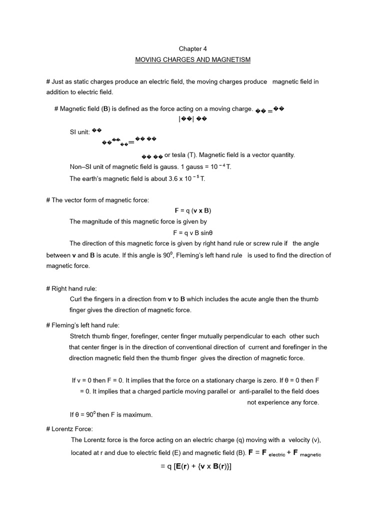 12.04 Moving Charges and Magnetism - Notes | PDF | Magnetic Field | Force