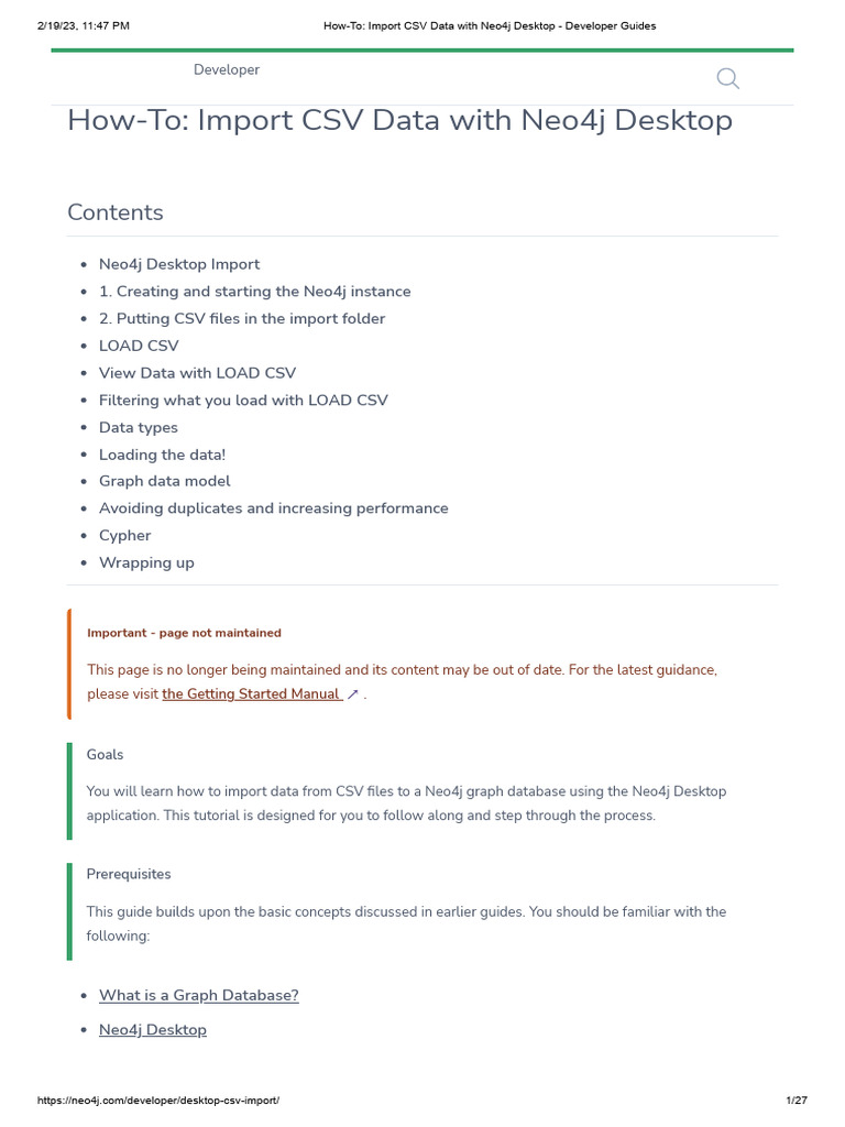 How-To - Import CSV Data With Neo4j Desktop - Developer Guides | PDF | Databases | Comma ...