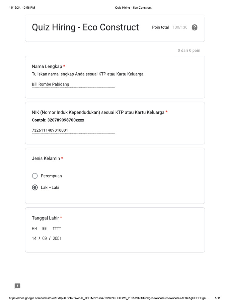 Quiz Hiring - Eco Construct - Bill Rombe Pabidang | PDF