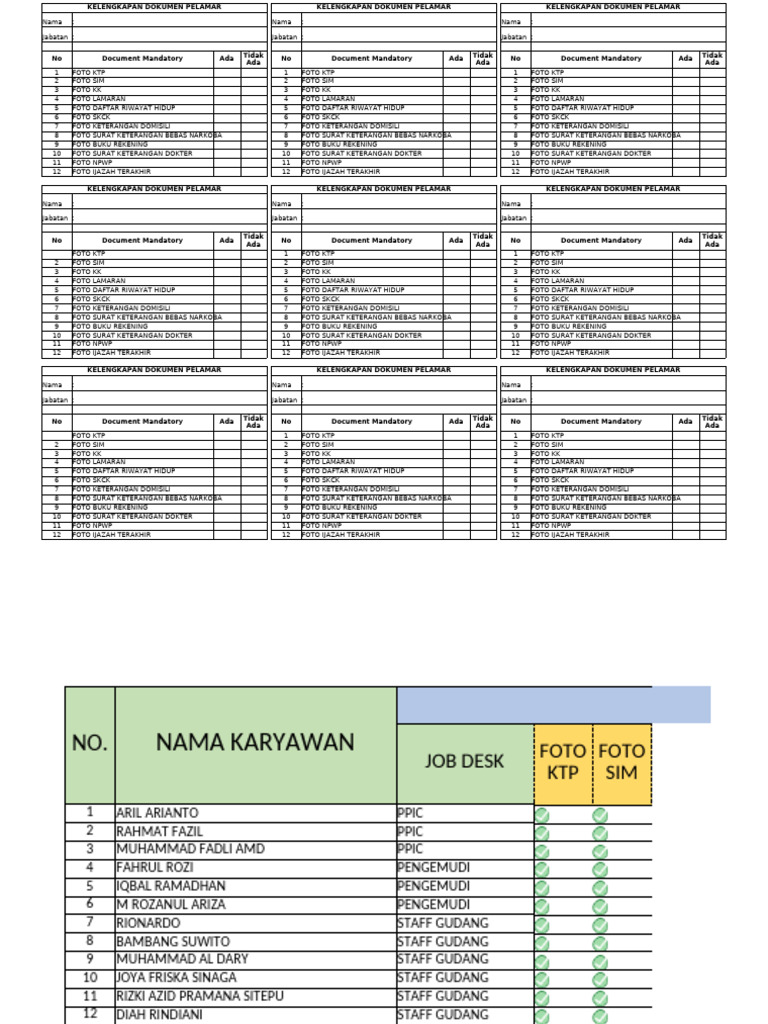 Check List Data Pelamar | PDF