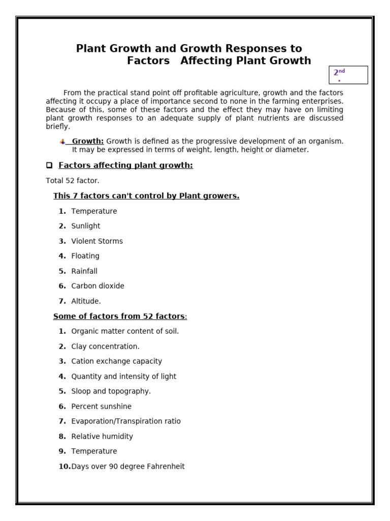 Factors Influencing Plant Growth | PDF | Manure | Urea