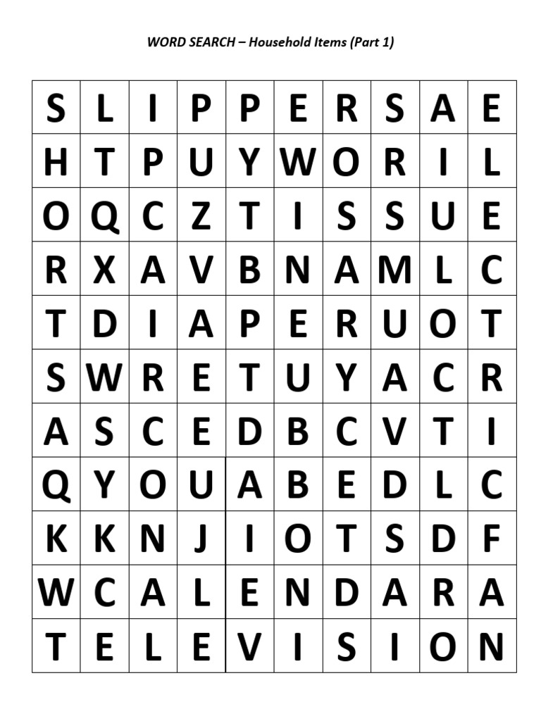 Word Search - Household Items | PDF