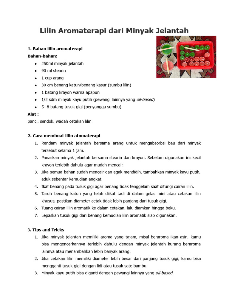 38_Lilin Aromaterapi dari Minyak Jelantah.docx | PDF