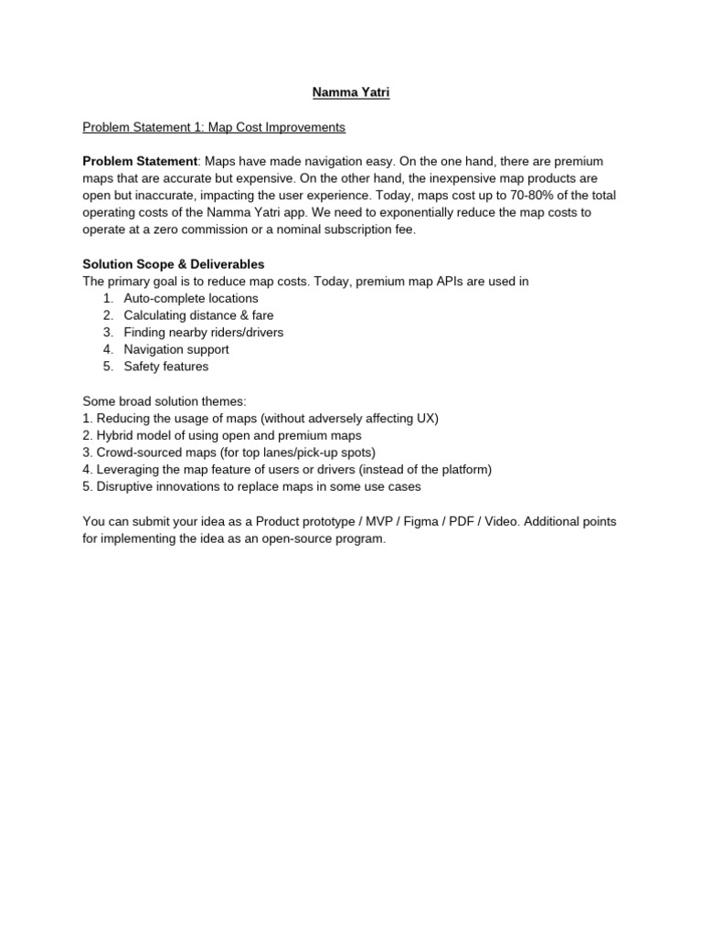 Namma Yatri Problem Statement 1 | PDF