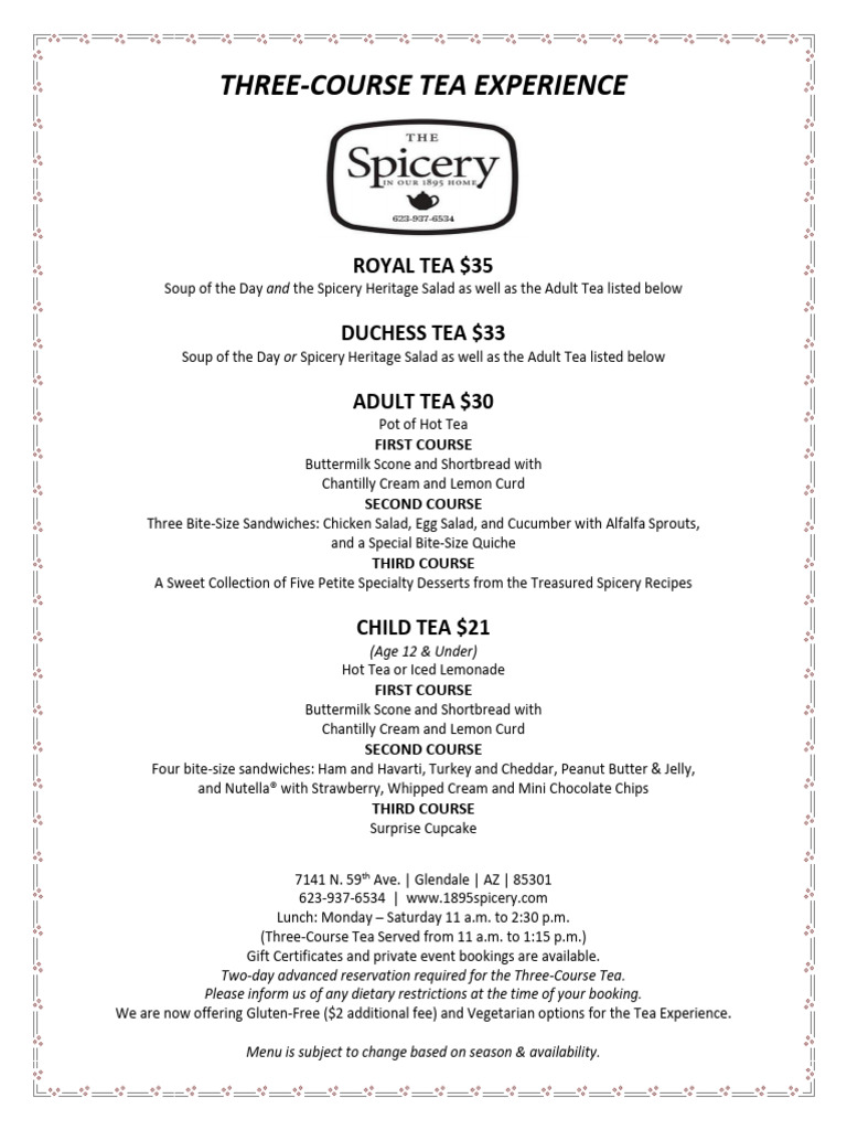 Three Course Tea Menu Jan 2024 PDF | PDF | Tea | Scone