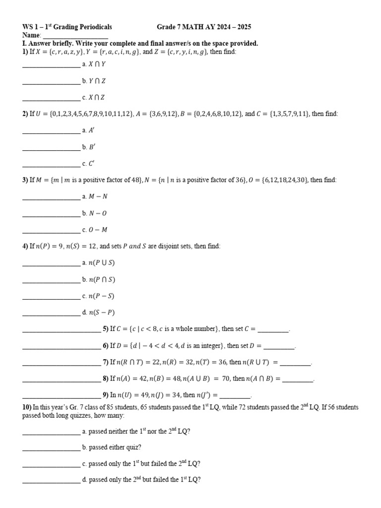 WS 1 - 1st Grading Periodicals (Sets) | PDF