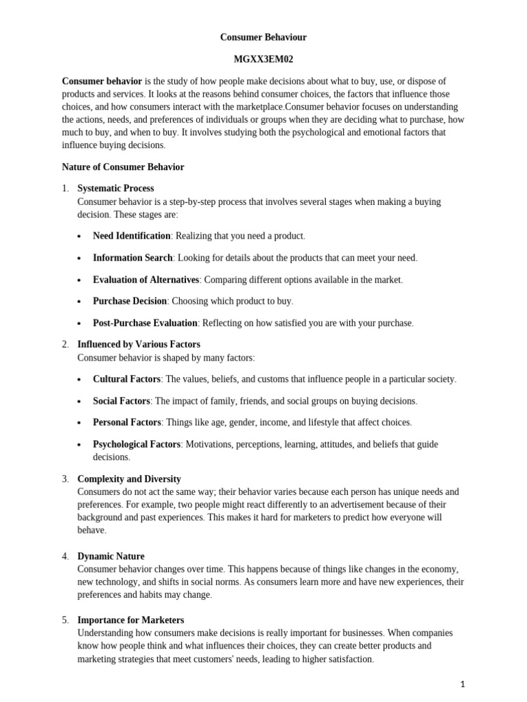 Unit I - Consumer Behaviour | PDF | Consumer Behaviour | Behavior