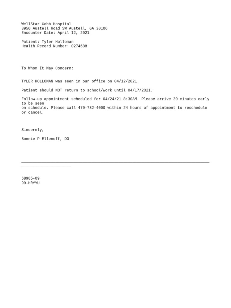 Wellstar Excuse | PDF