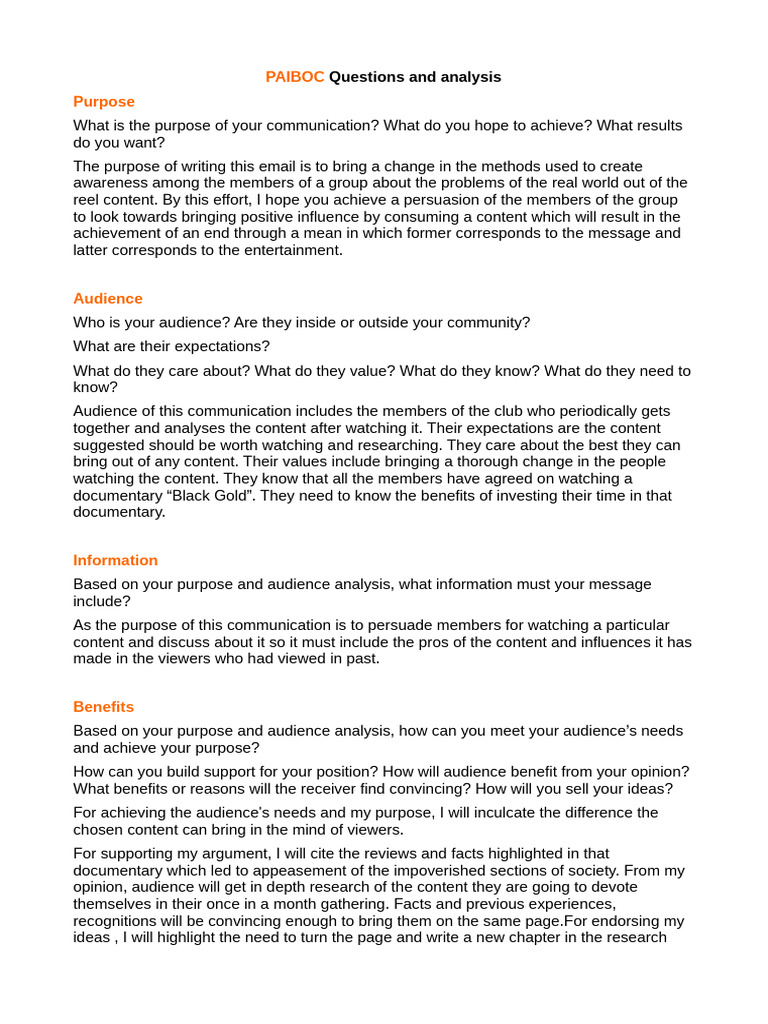 PAIBOC Questions and Analysis | PDF | Communication | Social Psychology