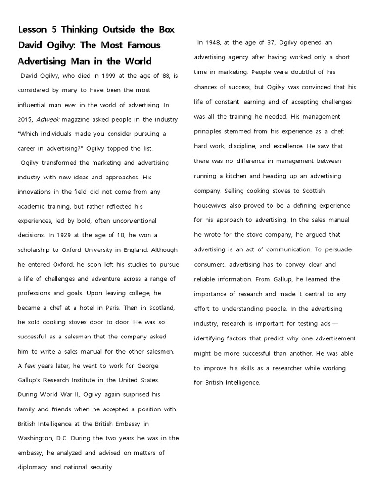 Lesson 5 Thinking Outside The Box | PDF | Celebrity | Advertising
