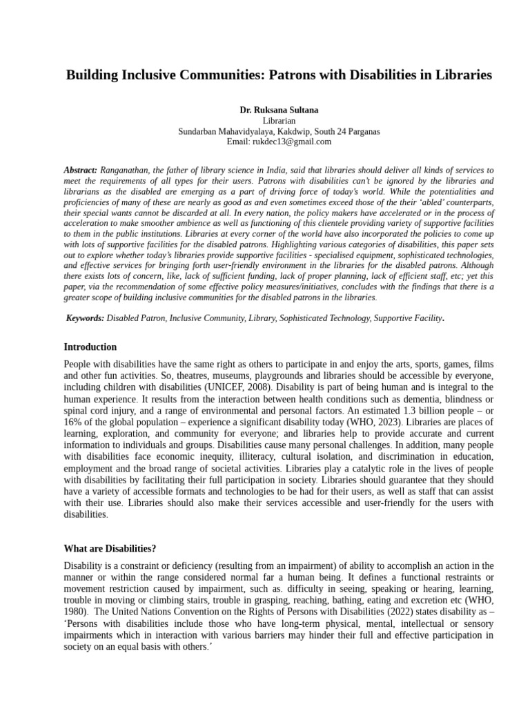 Building Inclusive Communities Patrons With Disabilities in Libraries ...