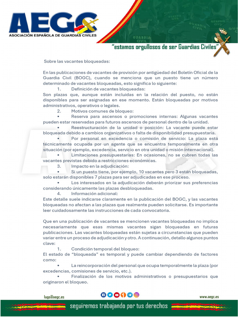 Vacantes Bloqueadas en Guardia Civil | PDF