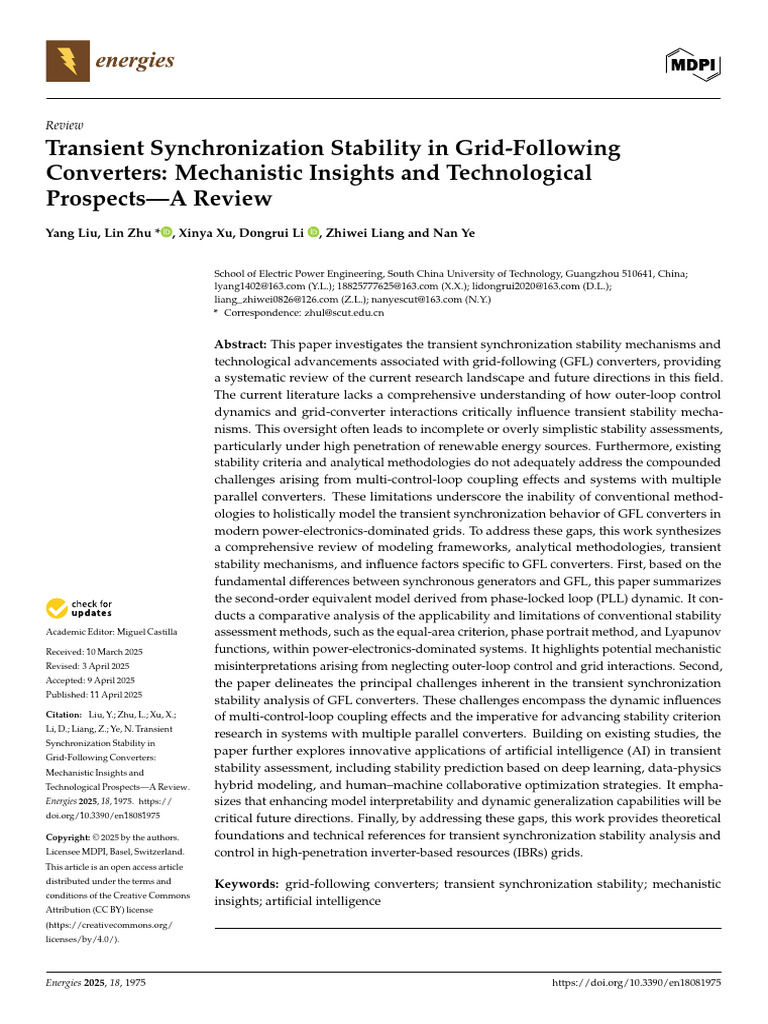 Transient Synchronization Stability in Grid-Following Converters ...