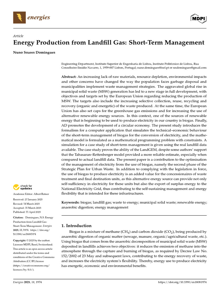 Energy Production From Landfill Gas: Short-Term Management | PDF ...
