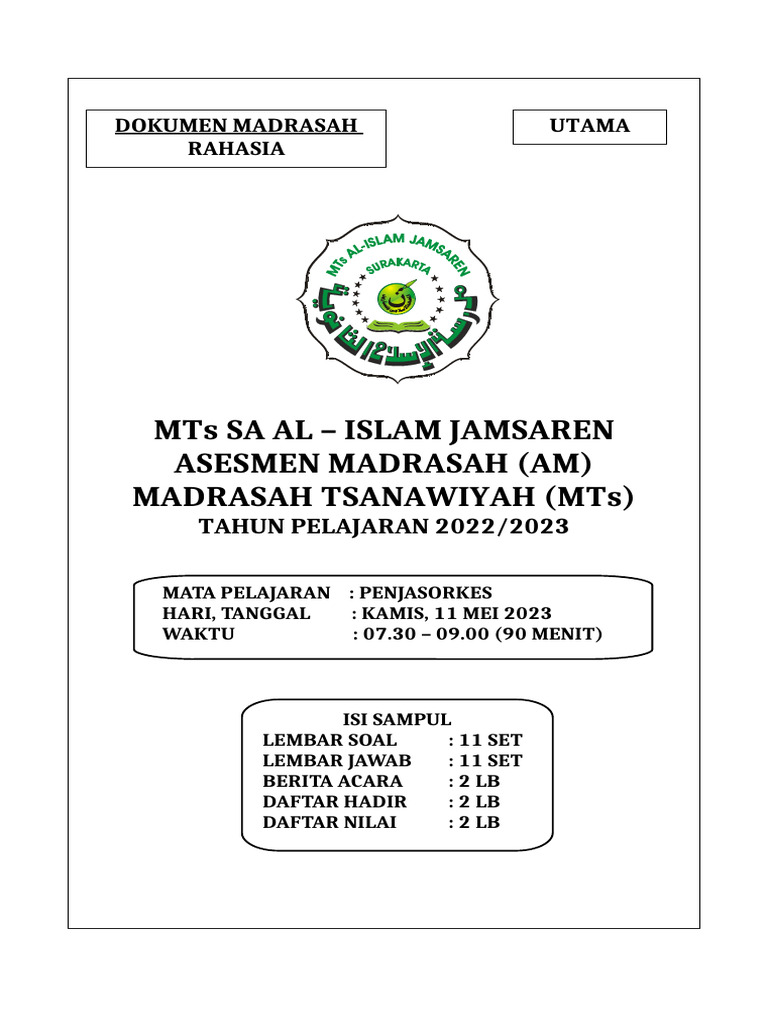 Cover Amplop Soal Mulok | PDF