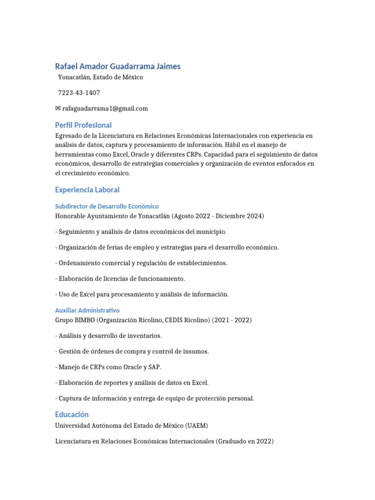 CV Rafael Amador Guadarrama Jaimes | PDF