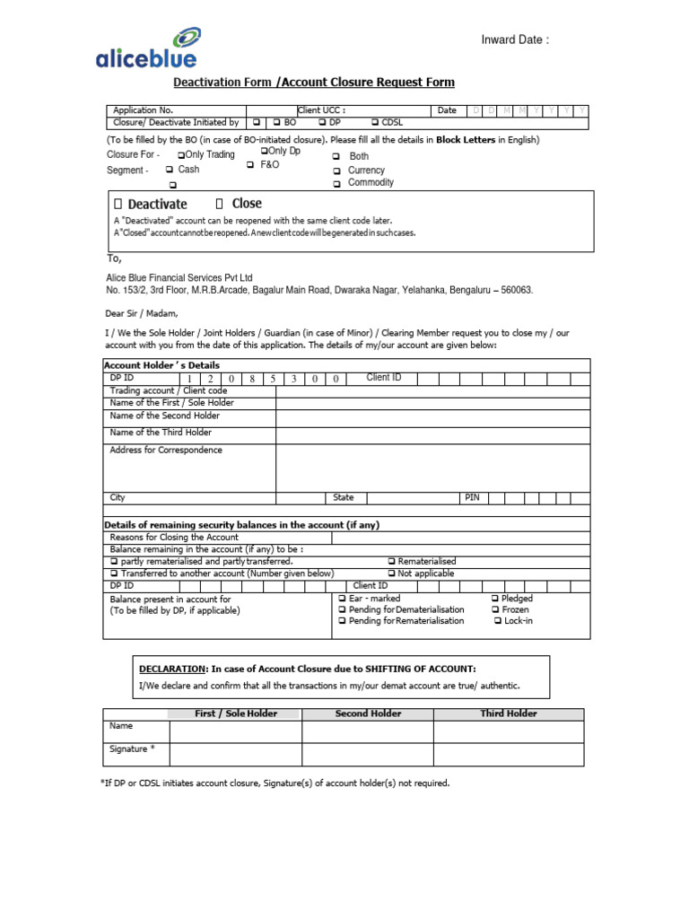 Account Closure Form 1629293097798 - 1 2 1 1649663942389 | PDF