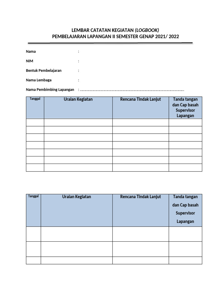 Template Logbook Pembelajaran Lapangan | PDF