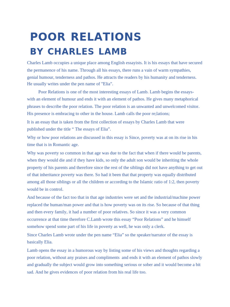 Poor Relations by Charles Lamb | PDF | Essays