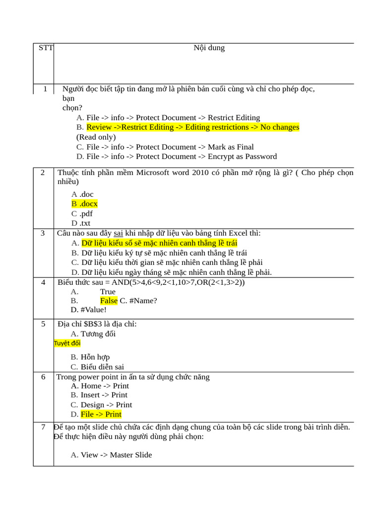 Cau Hoi Trac Nghiem | PDF