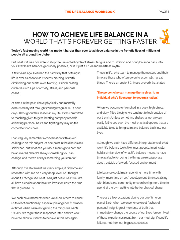 The Life Balance Questionnaire Worksheet | PDF | Psychology