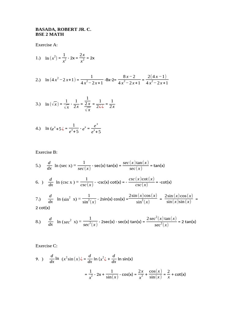 Derivatives For Logarithm | PDF | Trigonometric Functions | Angle