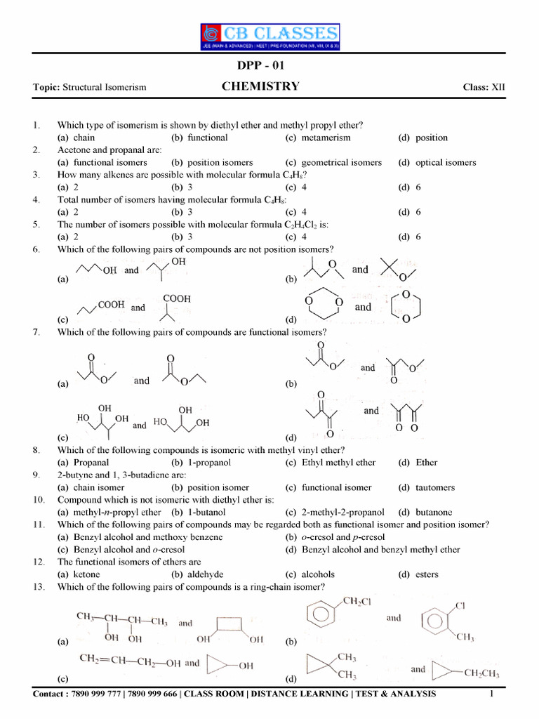 DPP 01 Structural Isomerism | PDF