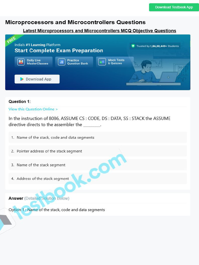 MCQ On Microprocessors and Microcontrollers 5eea6a1339140f30f369eee0 | PDF