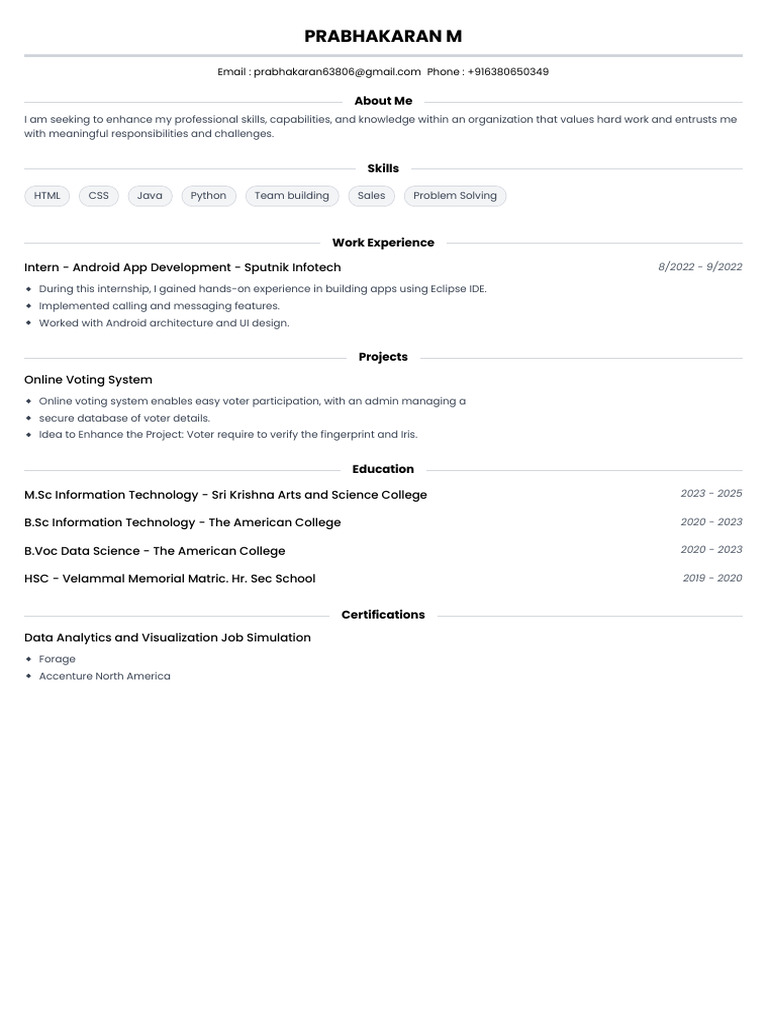 PRABHAKARAN M - Resume | PDF