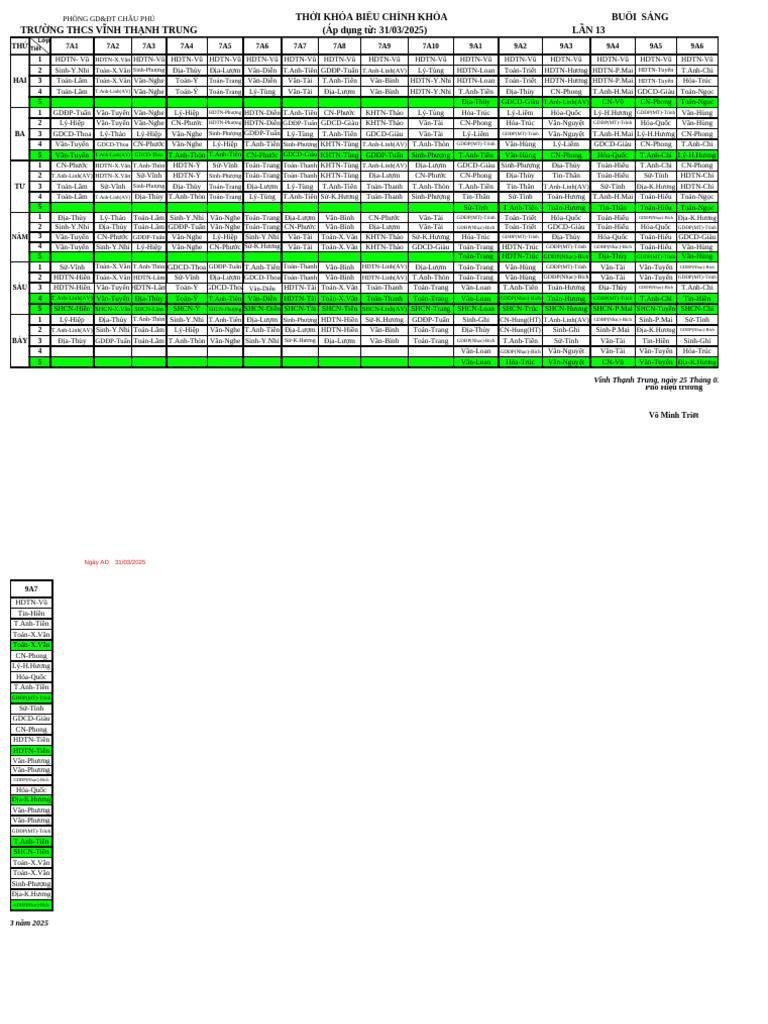 TKB T03 áp dụng 31_03_2025(lần 13) | PDF