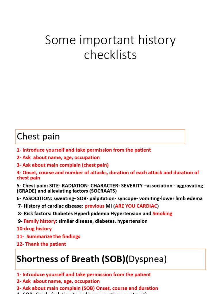 History Checklists. 2 History | PDF | Hepatitis | Symptoms And Signs