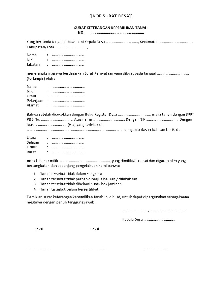 Template Surat Penguasaan Lahan - r2 | PDF