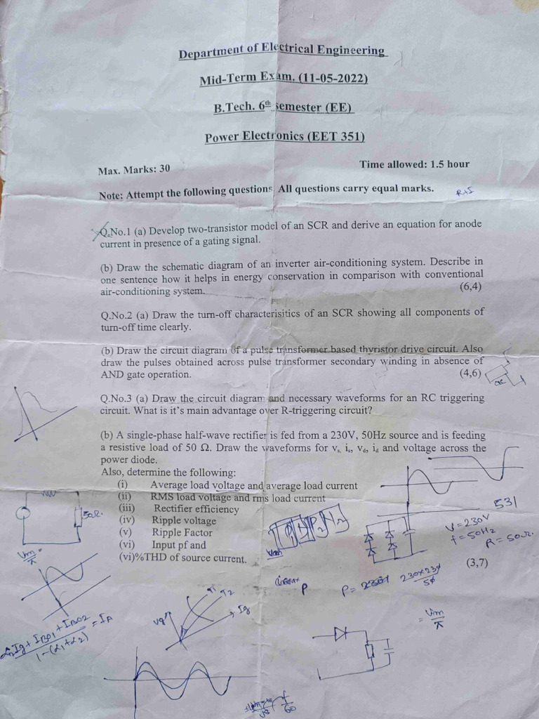 PE_mid&end_PYQ_ELE_6Sem_2022 | PDF