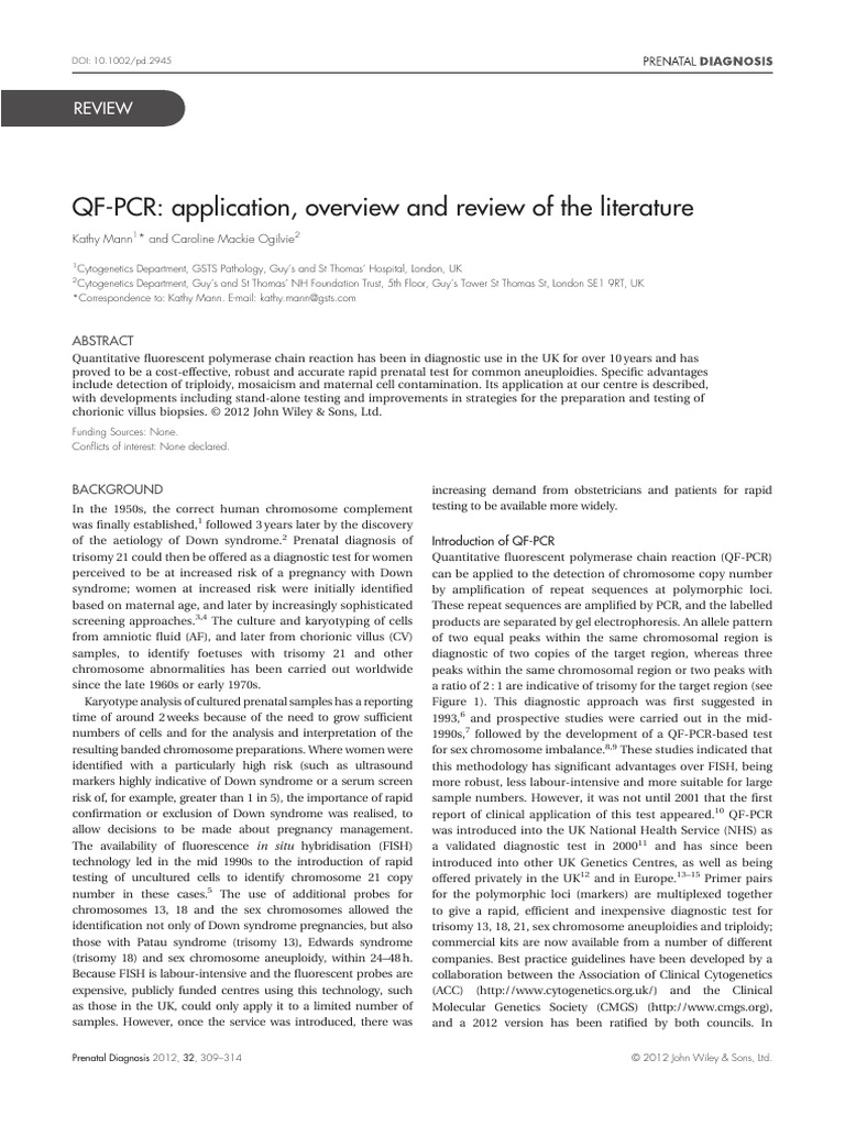 QF PCR - Application Overview and Review of The Literature | PDF | Down ...