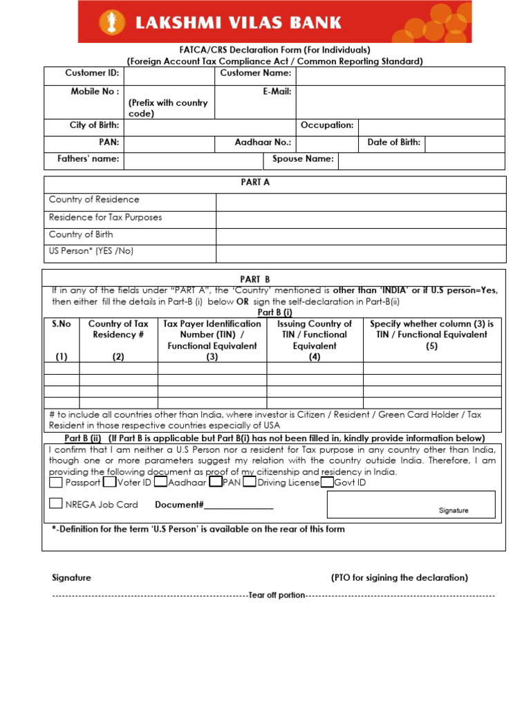 FATCA Self Certification Form - Individuals | PDF | Identity Document ...