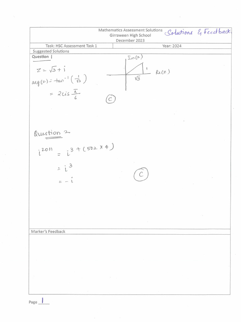 2024 HSC Ext2 Task 1-Solutions | PDF