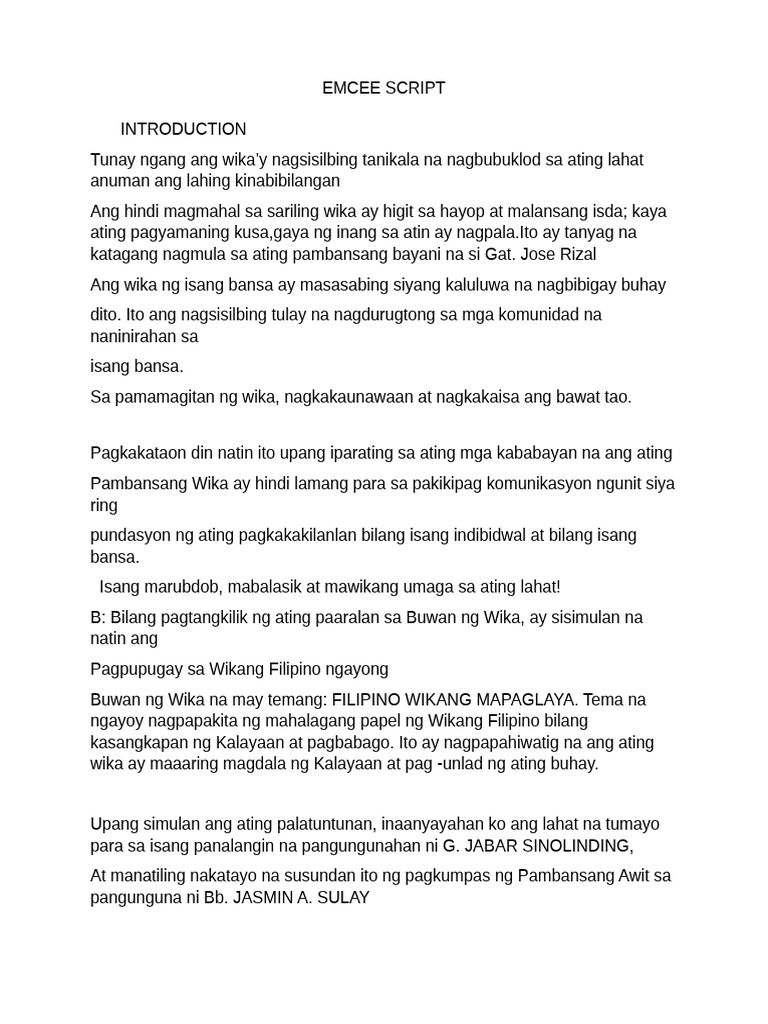 Emcee Script | PDF