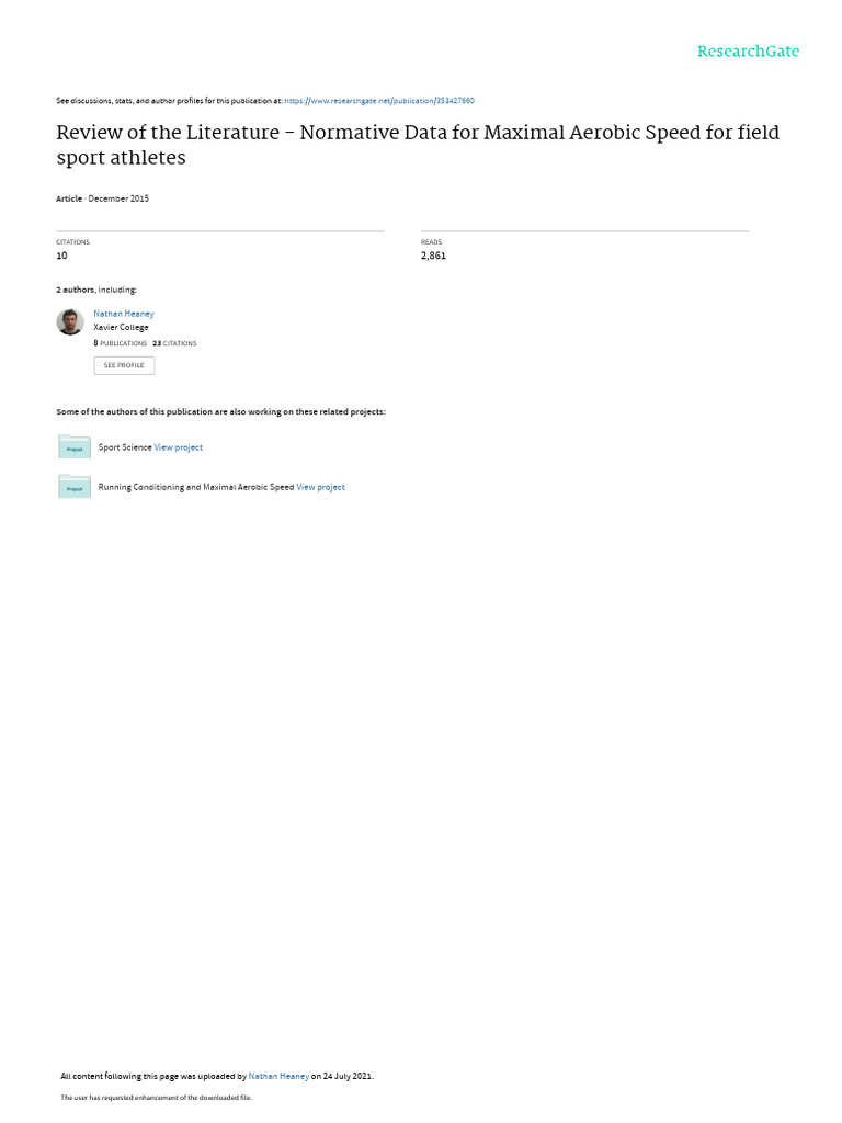 Review of The Literature - Normative Data For Maximal Aerobic Speed For ...