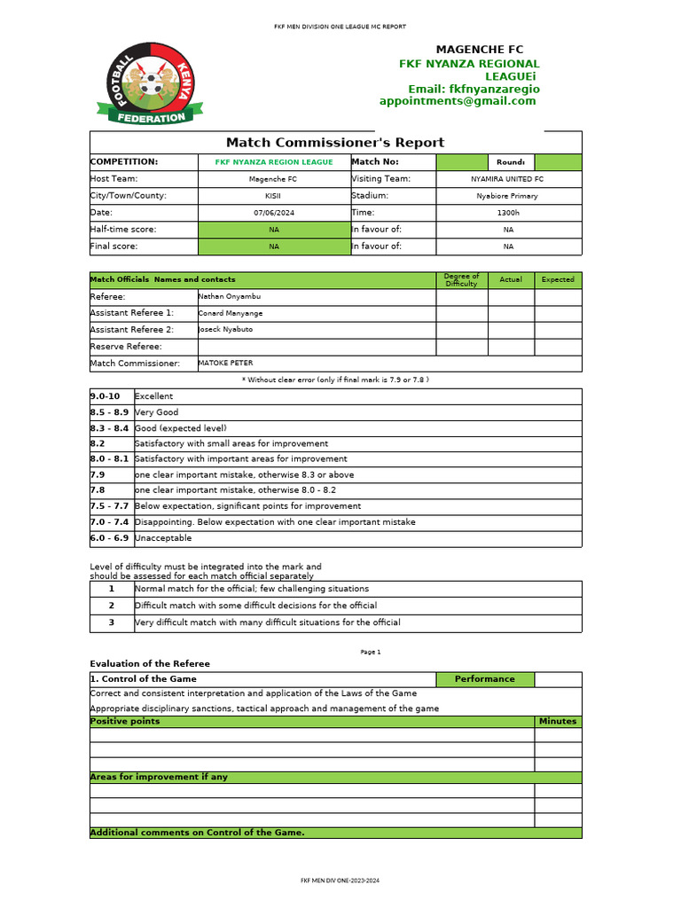 FKF Nyanza Region League Match Report | PDF | Sports Rules And ...
