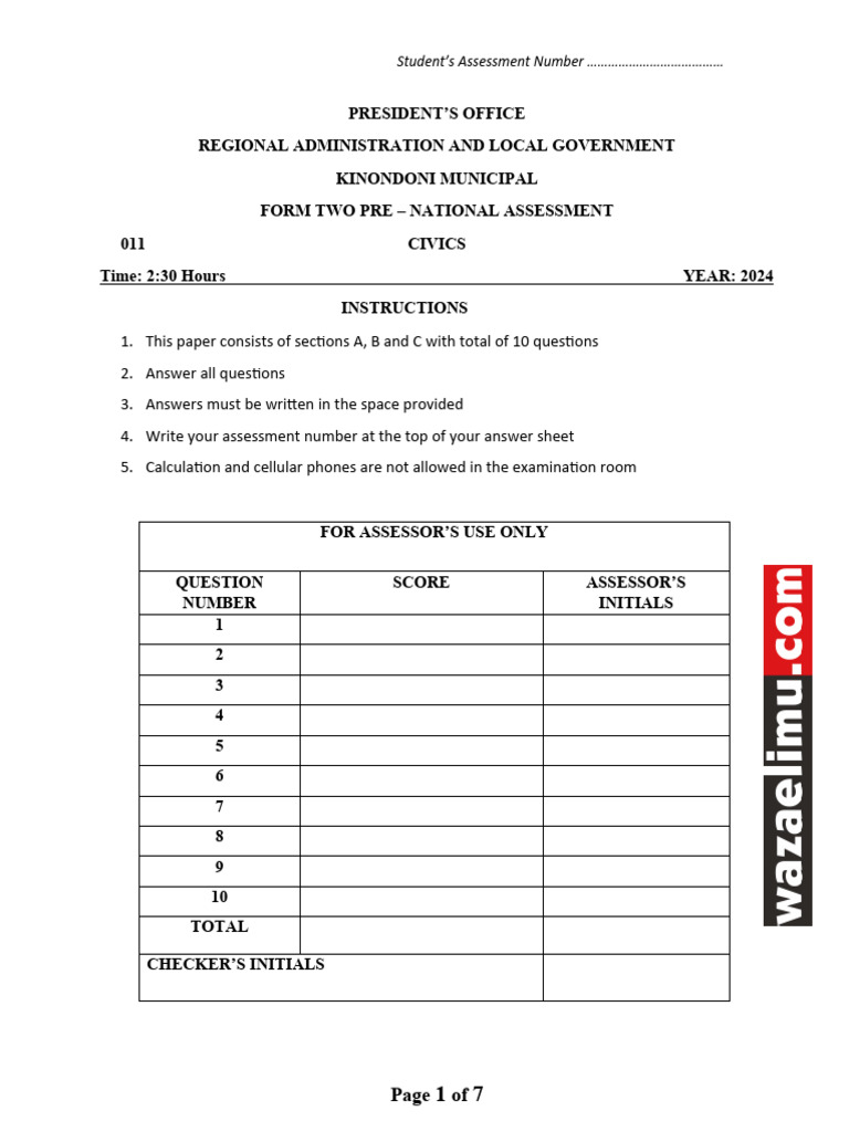 Civics Form Two Pre National | PDF | Government | Justice