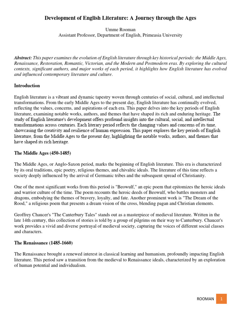 Evolution of English Literature Overview | PDF | Victorian Literature ...