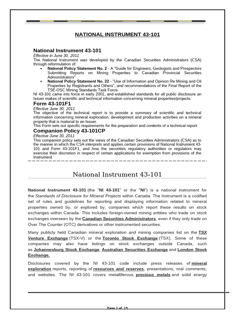 National Instrument 43-101 | PDF | Futures Contract | Margin (Finance)