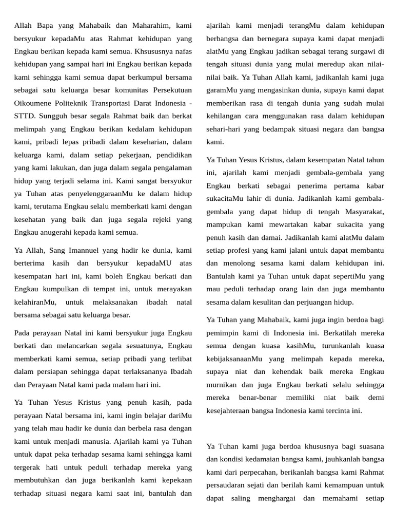 Doa Syafaat Ibadah Natal STTD | PDF