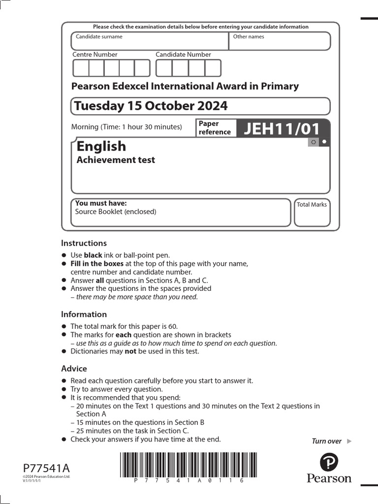 Edexcel iPrimary English Exam Guide | PDF