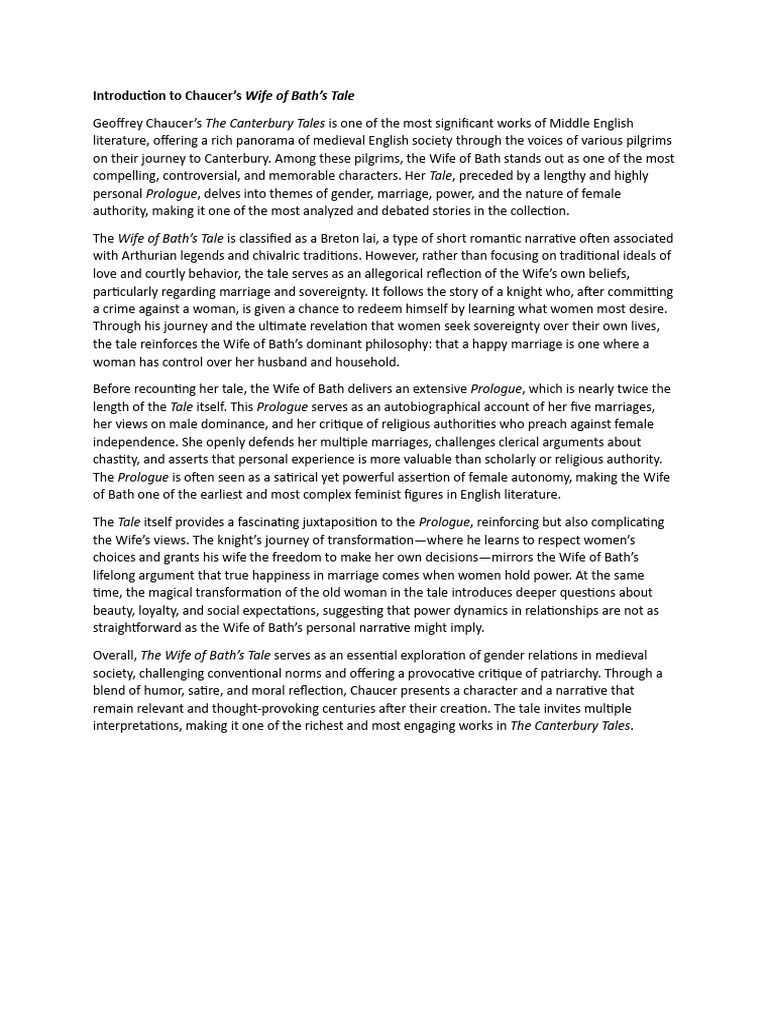 Introduction To Wife of Bath | PDF | The Canterbury Tales