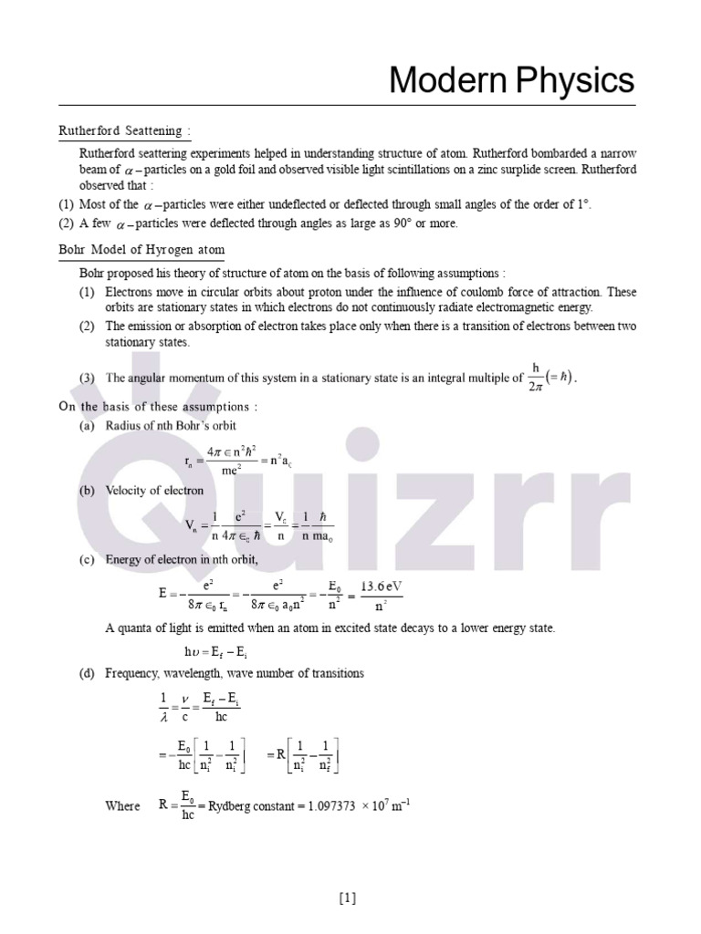 Modern Physics: Key Concepts Explained | PDF | Electron | Photoelectric ...
