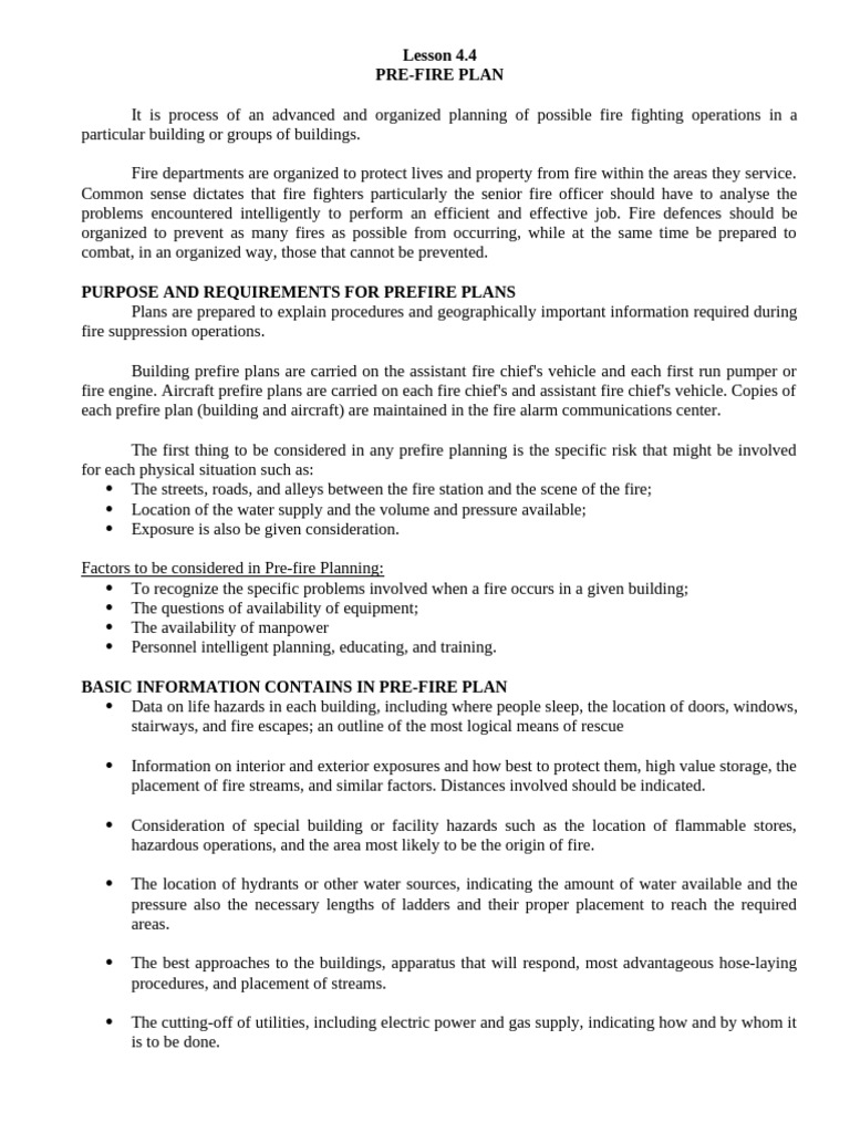 Pre Fire Plan | PDF
