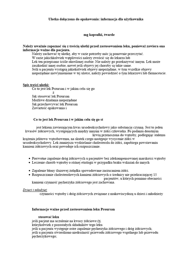 Ulotka Proursan Kapsulki 250 MG | PDF